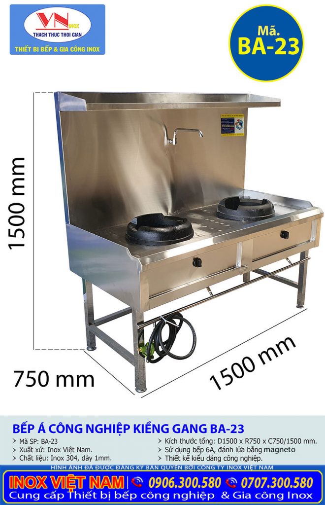 Bếp Á Đôi Kiềng Gang Có Gáy BA-23 | Inox Việt Nam