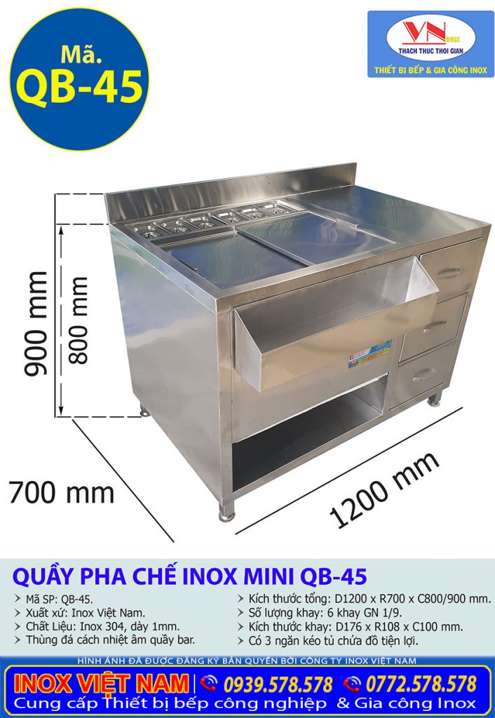 Quầy Pha Chế Inox Mini QB-45 | Inox Việt Nam