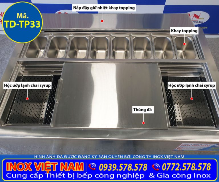 Thùng Đá Khung Chân Có Khay Topping TD-TP33 | Inox Việt Nam